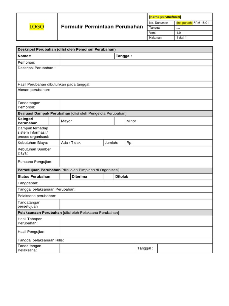 Formulir Permintaan Perubahan 18.01 | PDF | Bisnis
