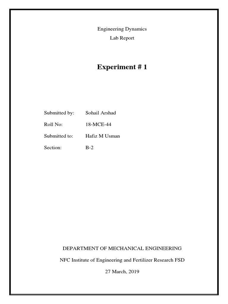 Experiment # 1: Engineering Dynamics Lab Report | PDF | Internal ...