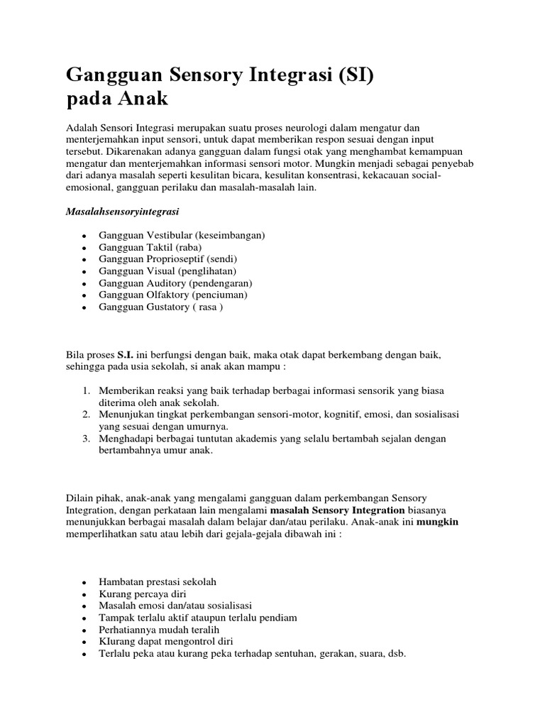 Gangguan Sensory Integrasi | PDF