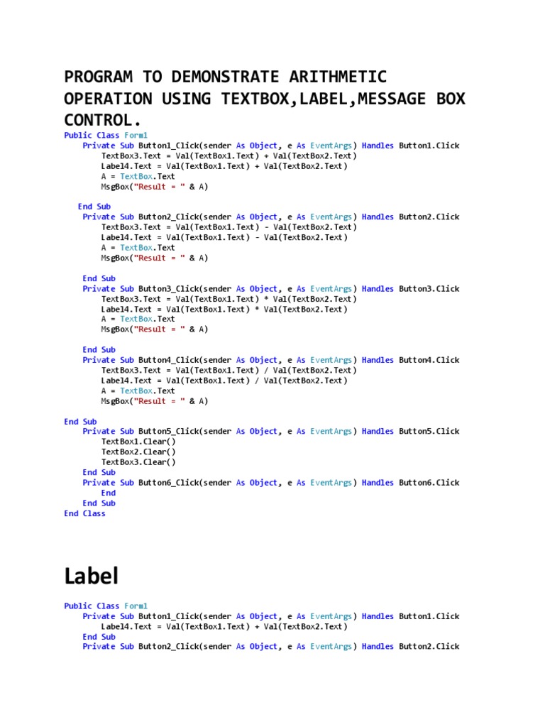 VB.NET Arithmetic & UI Controls Demo | PDF | Typography | Graphic Design