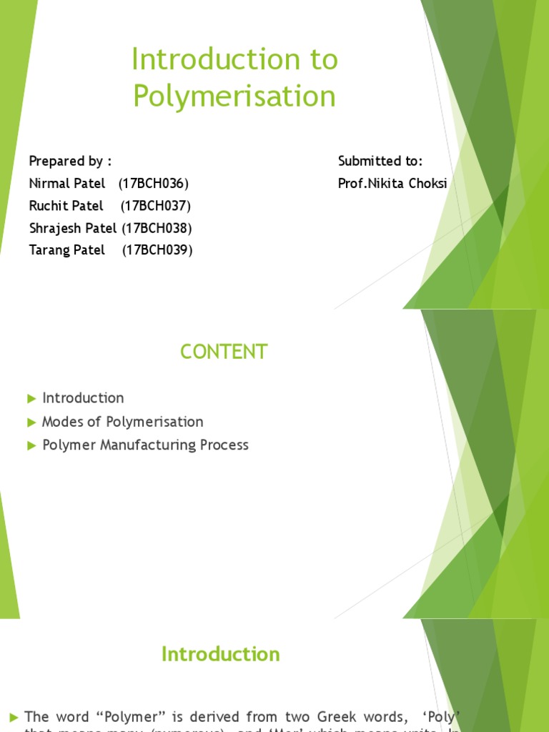 Introduction To Polymerisation | PDF | Polymerization | Polymers