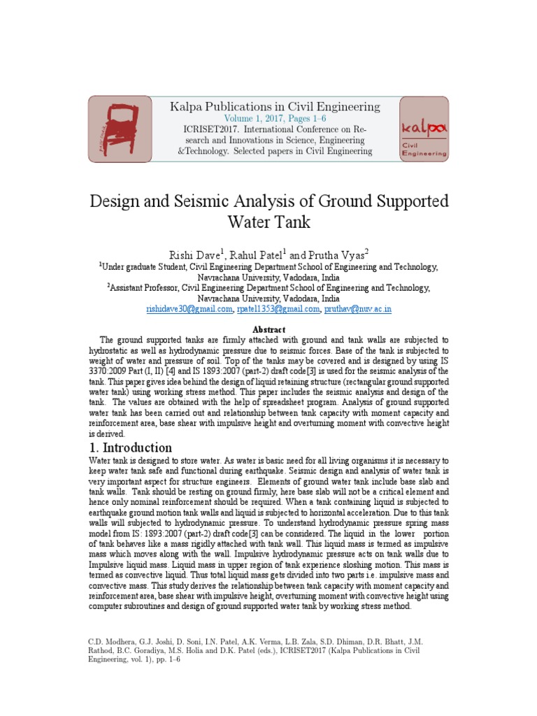 Seismic Design of Ground Water Tanks | PDF | Seismology | Civil Engineering