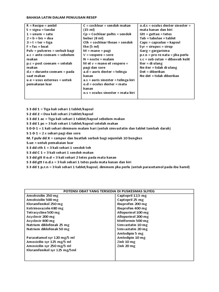 Bahasa Latin Dalam Penulisan Resep | PDF