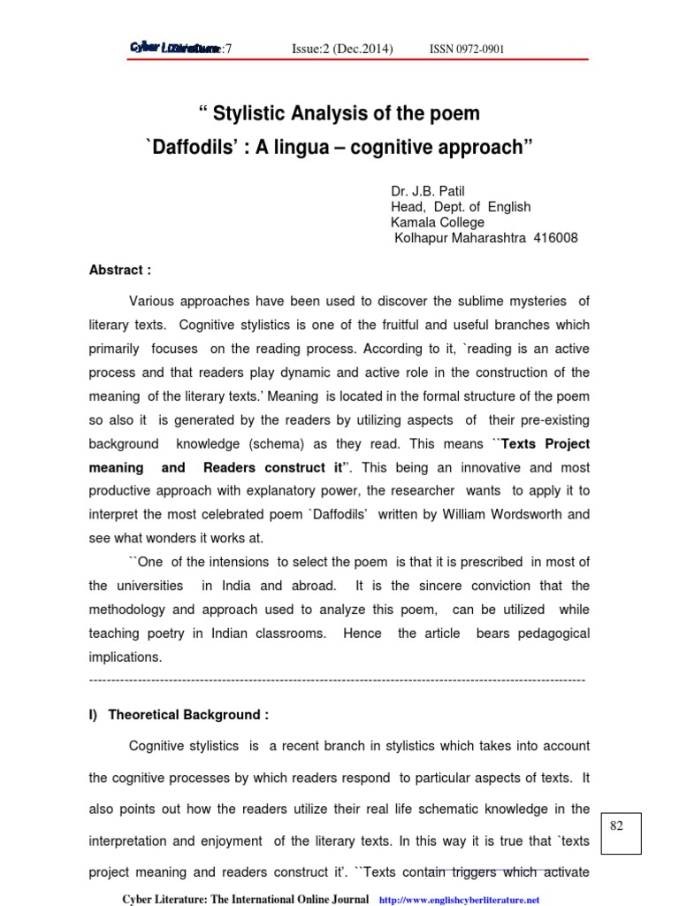 Stylistic Analysis of The Poem 'Daffodils': A Lingua - Cognitive ...