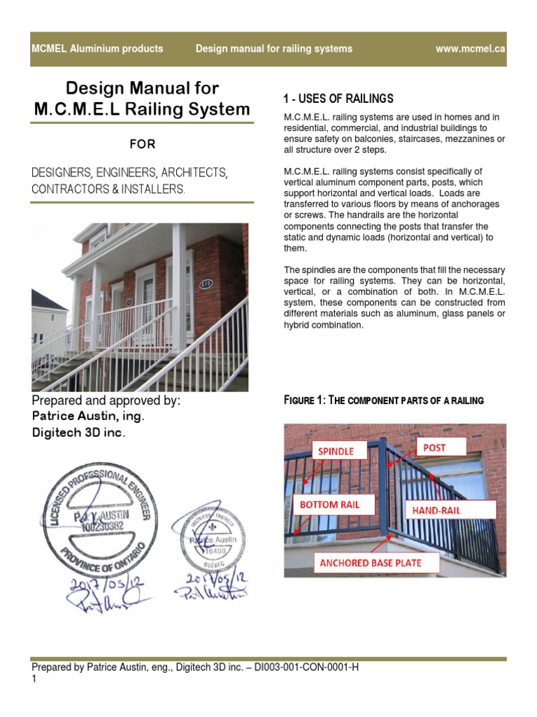 Design Manual For M.C.M.E.L Railing System: 1 - Uses of Railings | PDF ...