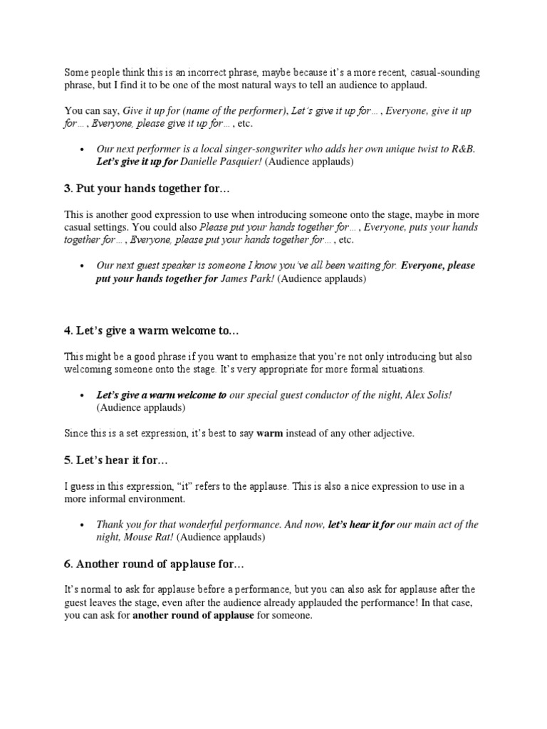 Different Ways To Ask For Clap | Download Free PDF | Applause
