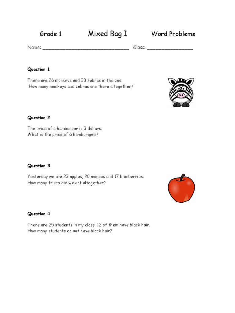 Mixed Bag I: Grade 1 Word Problems | PDF