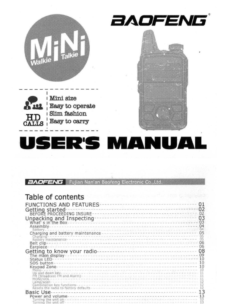 Baofeng Mini BF T1 Users Manual PDF | PDF