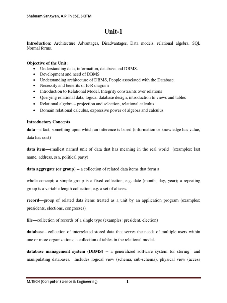 Adbms (Mtech (Cse) ) PDF | PDF | Relational Model | Databases Adbms (Mtech (Cse) ) PDF | PDF | Relational Model | Databases