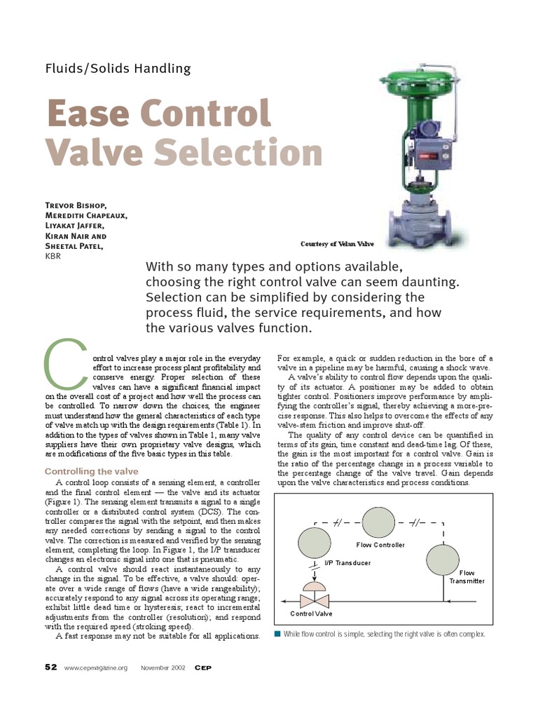 Valve Selection PDF | Download Free PDF | Valve | Fluid Dynamics