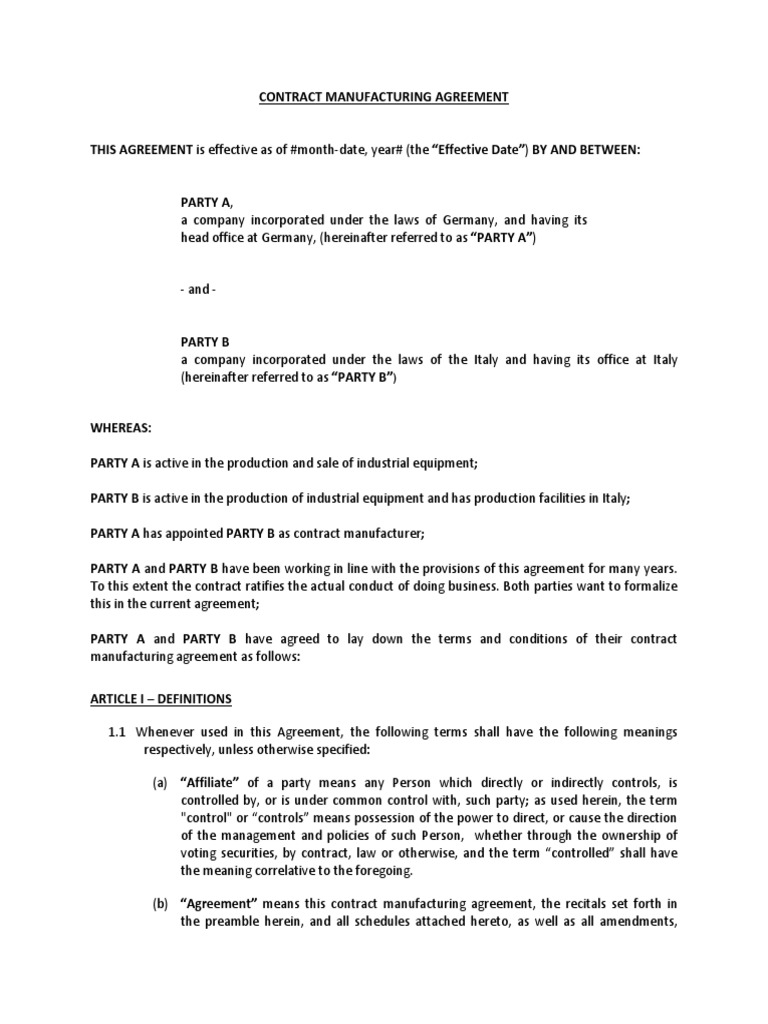 Contract Manufacturing Agreement Overview | PDF | Arbitral Tribunal ...