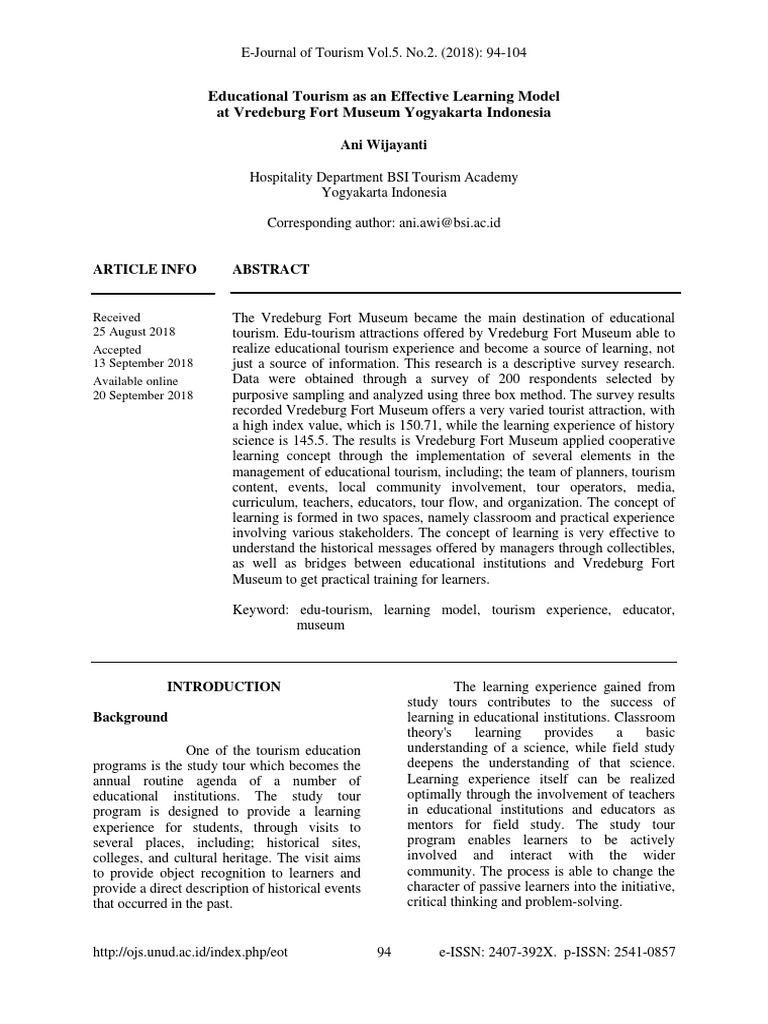 Educational Tourism As An Effective Learning Model at Vredeburg Fort ...