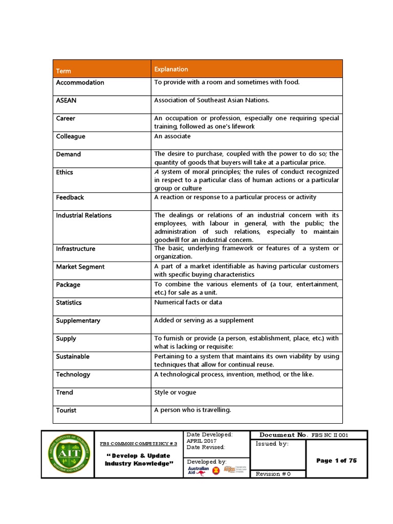Common 1. Develop and Update Industry Knowledge | PDF | Tourism ...