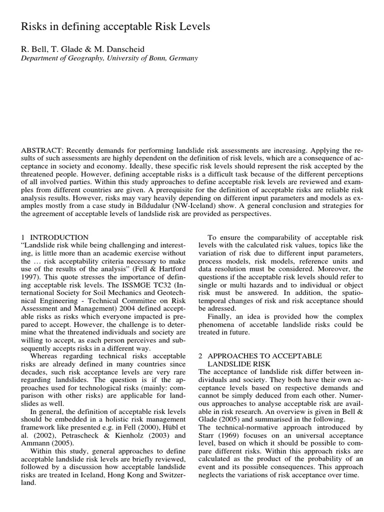 Risks in Defining Acceptable Risk Levels | PDF | Landslide | Risk