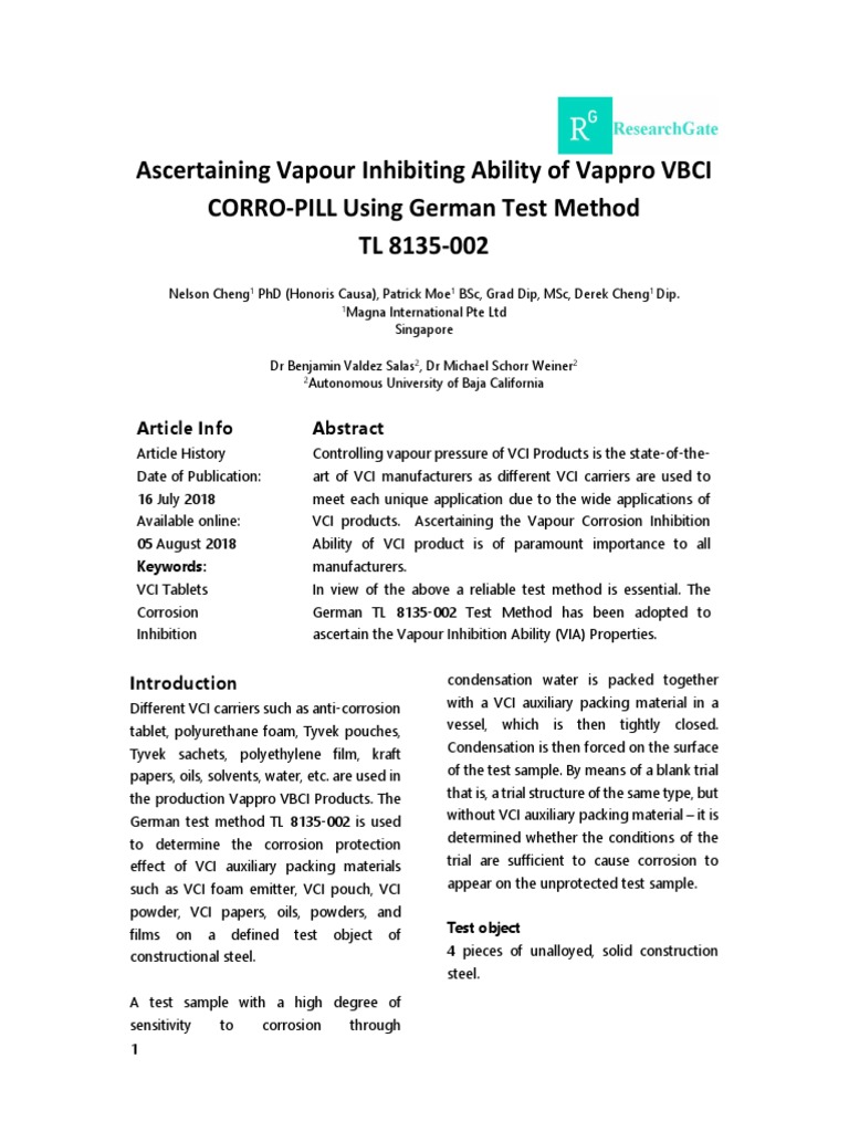 Ascertaining The Vapour Inhibition Ability of Vappro VBCI Corro-Pill ...