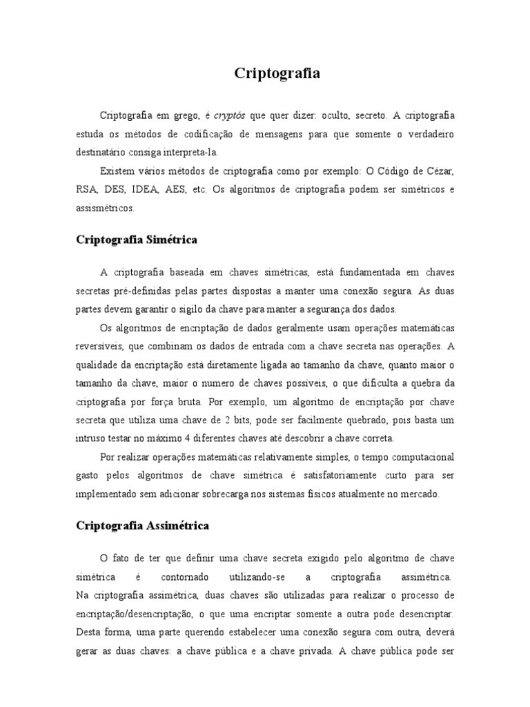 Resumo de Criptografia | PDF | Criptografia | Criptografia de chave pública