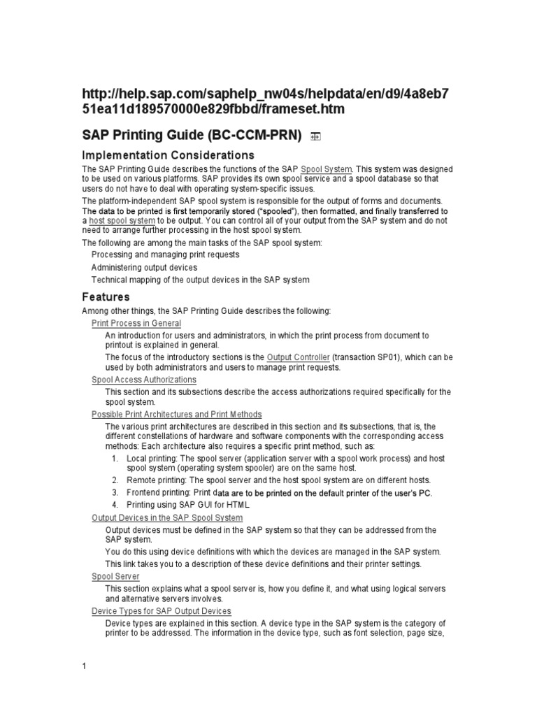 51ea11d189570000e829fbbd/frameset - HTM SAP Printing Guide (BC-CCM-PRN) | PDF | Input/Output ...