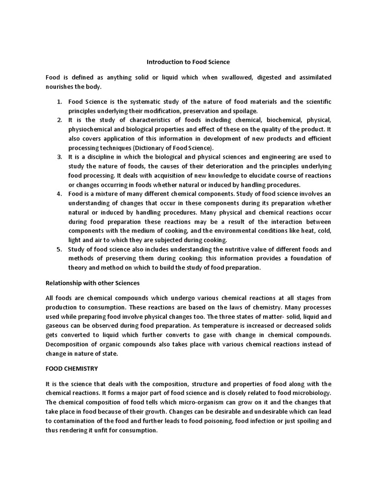 1-Introduction To Food Science | PDF | Food Science | Foods