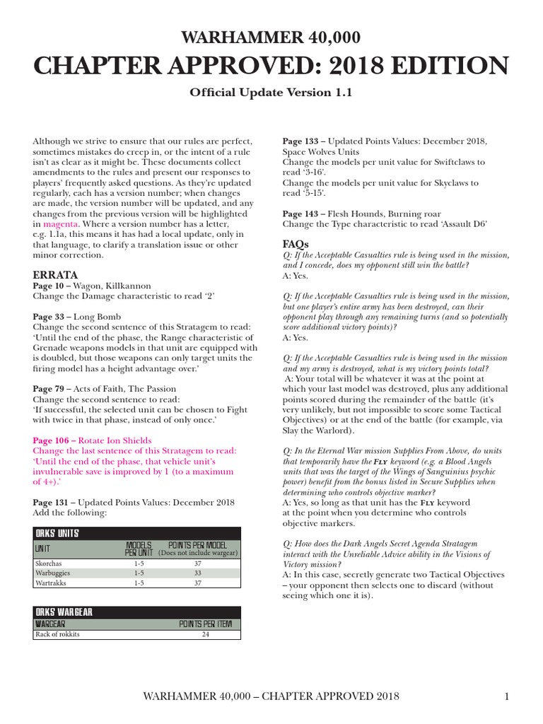 WARHAMMER 40K CHAPTER APPROVED 2018 RULES UPDATE | PDF | Military | Leisure