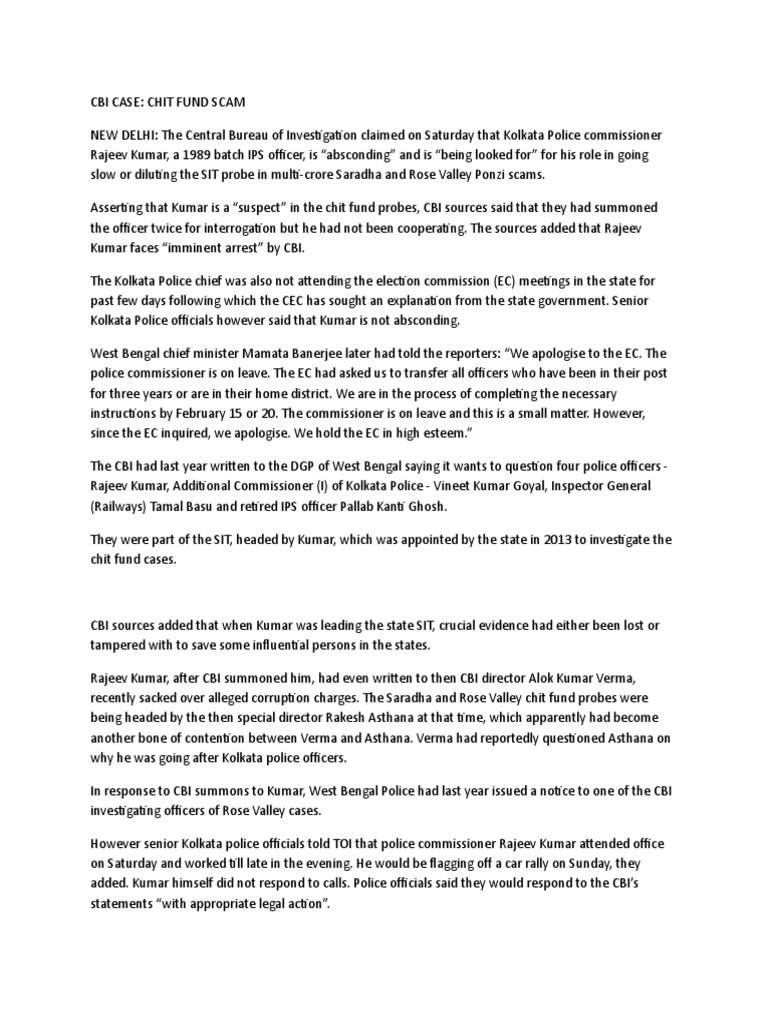 CBI Case-Chit Fund Scam | PDF | Law Enforcement | Crime & Violence