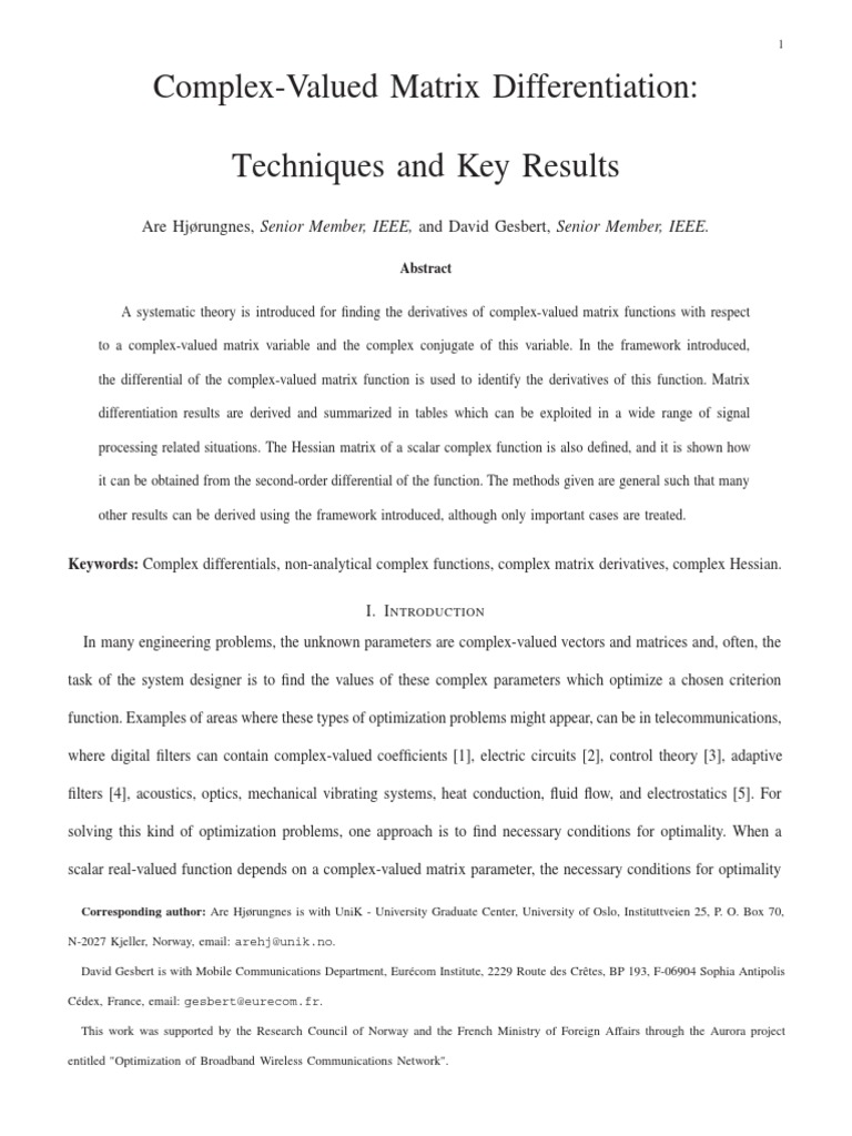 Complex Matrix Differentiation Guide | PDF | Complex Number | Holomorphic Function