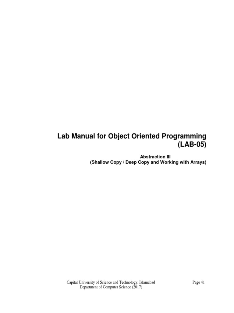 Lab Manual: OOP Shallow & Deep Copy | PDF | Constructor (Object Oriented Programming) | Programming