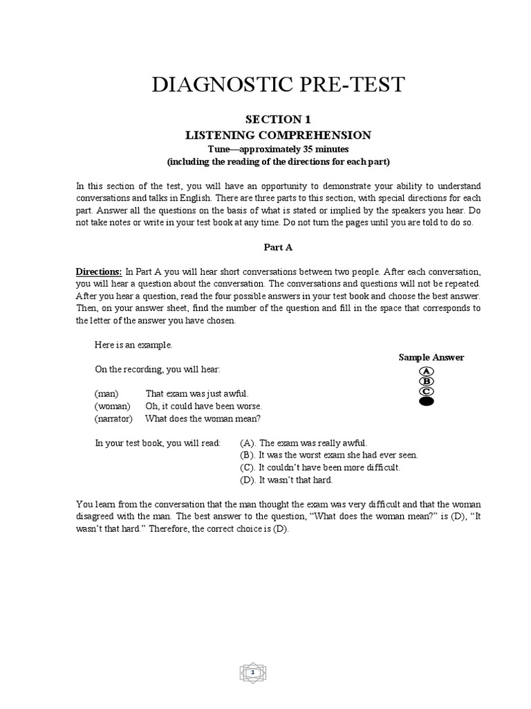Listening Pre Test | PDF | Test (Assessment) | Conversation