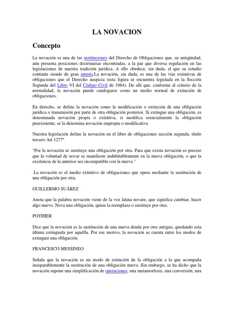 La Novacion | PDF | Ley común | Derecho privado