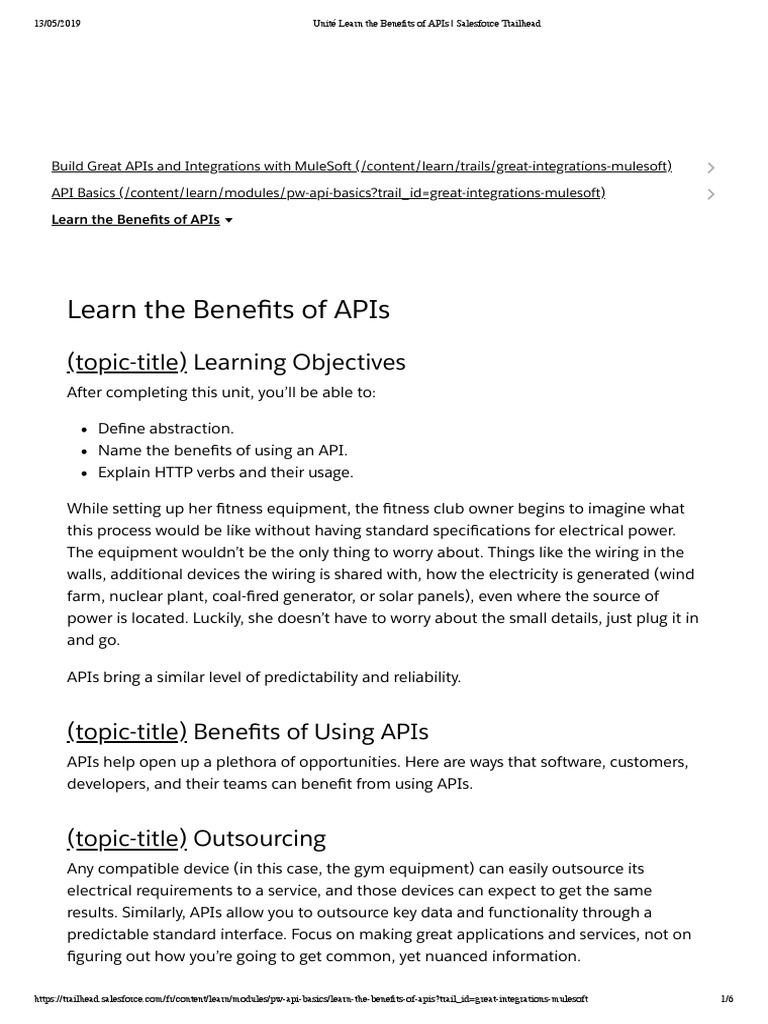 Unité Learn The Benefits of APIs - Salesforce Trailhead | PDF | Application Programming ...