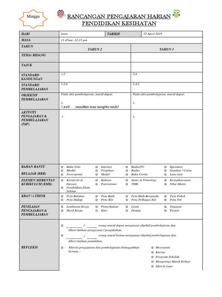 Tapak RPH Kelas Bercantum 2019 | PDF