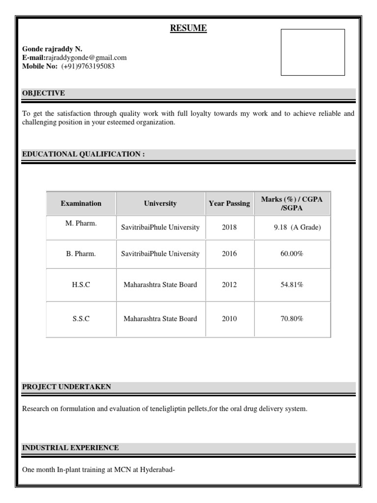 Resume: Gonde Rajraddy N. Mobile No: (+91) 9763195083 | PDF