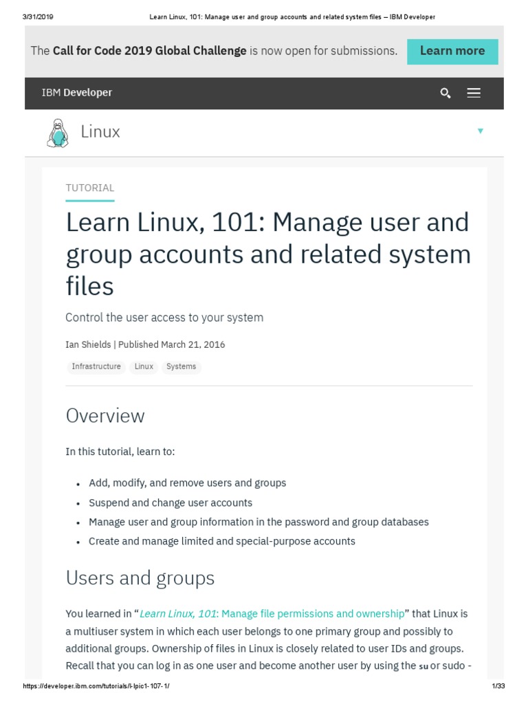 Learn Linux, 101 - Manage User and Group Accounts and Related System Files - IBM Developer | PDF ...