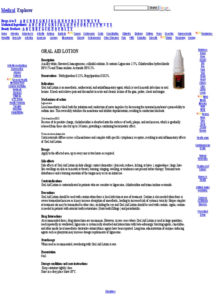 Drugs and Medications - Oral Aid Lotion | PDF | Medicine | Clinical ...