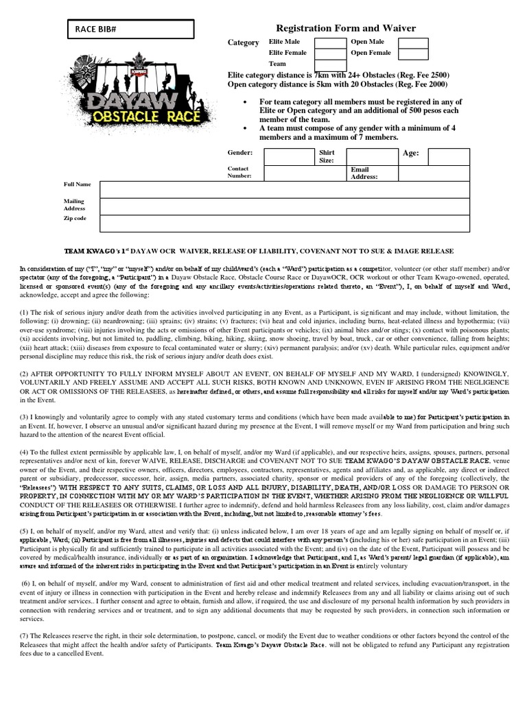 Dayaw OCR Registration Form and Waiver | PDF | Indemnity | Government