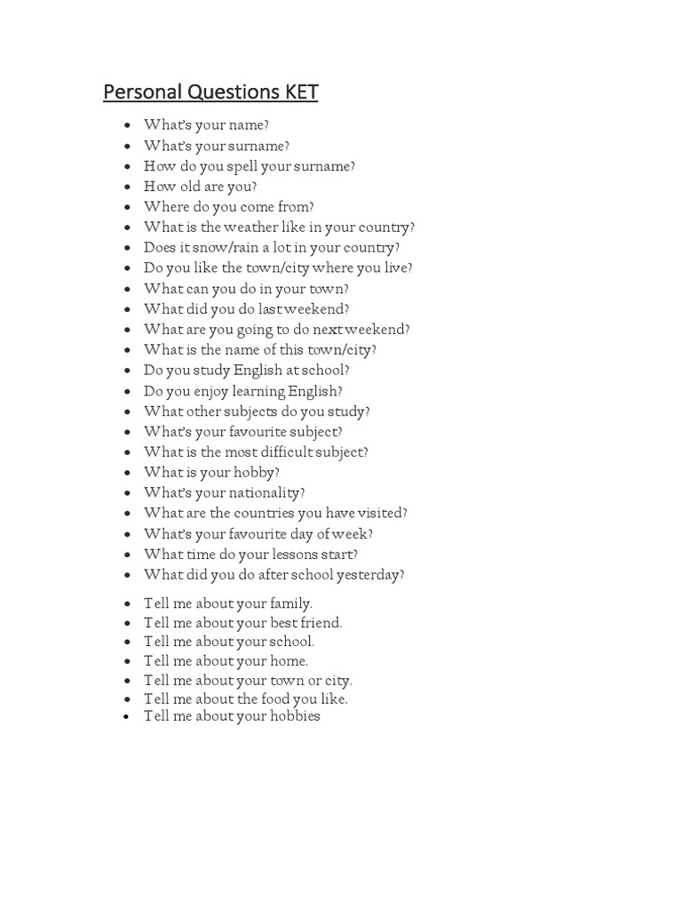 KET Personal Questions | PDF
