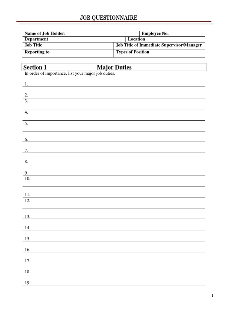 Job Questionaire | PDF | Supervisor | Competence (Human Resources)