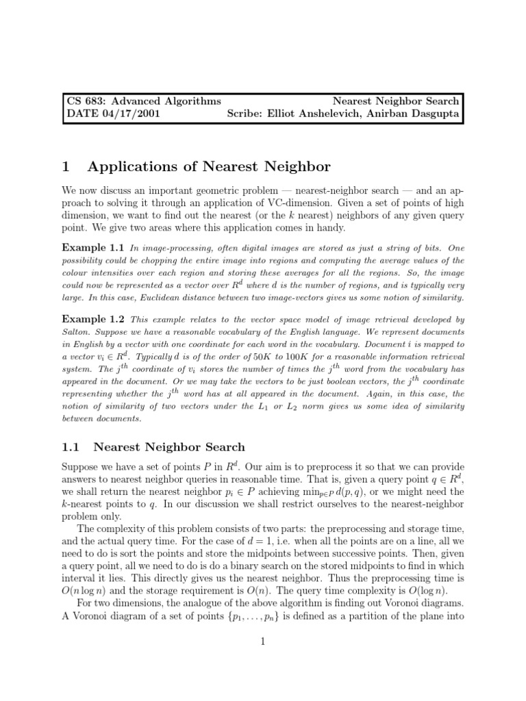 1 Applications of Nearest Neighbor | PDF | Mathematical Objects | Geometry