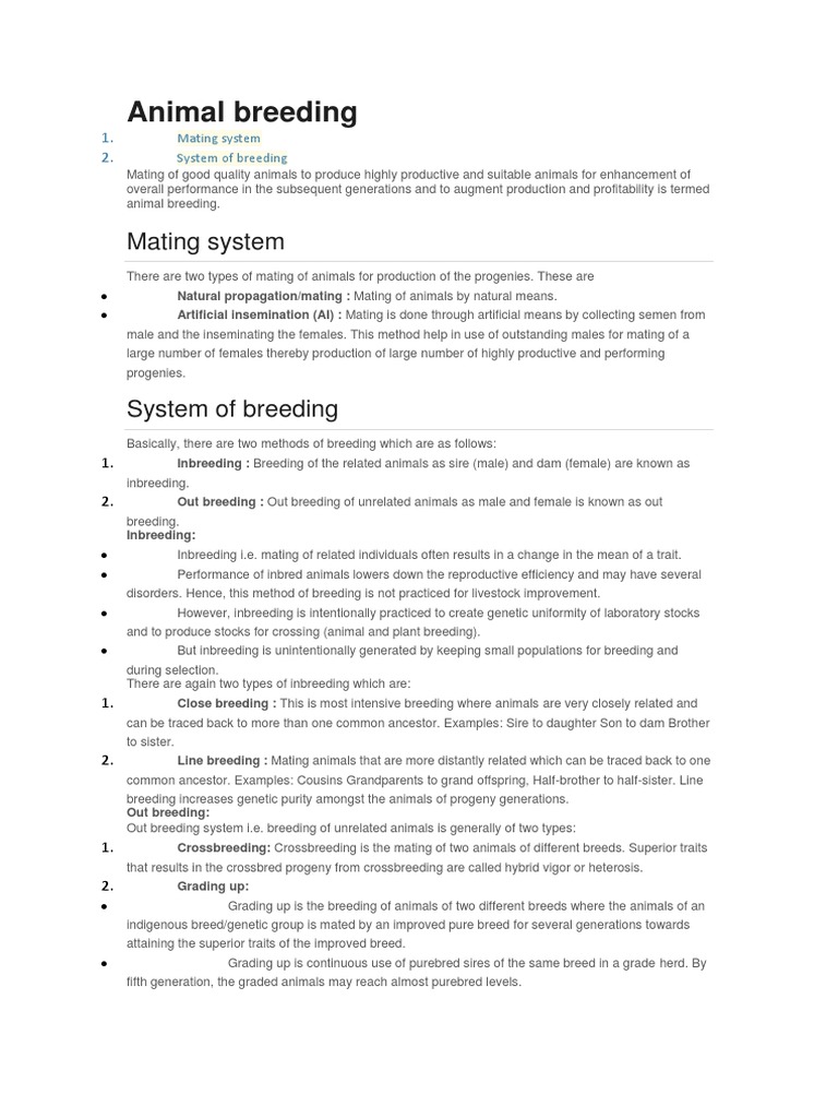 Types of Mating of Animals | PDF | Selective Breeding | Inbreeding