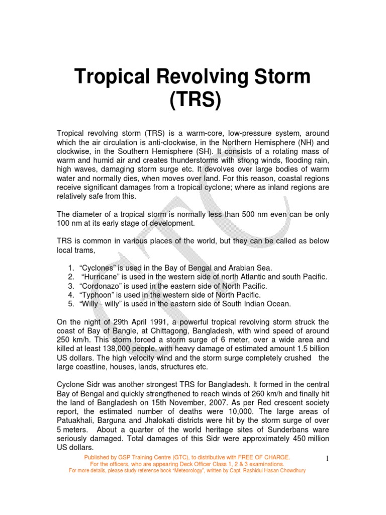 Tropical Revolving Storm (TRS) | PDF | Eye (Cyclone) | Tropical Cyclones