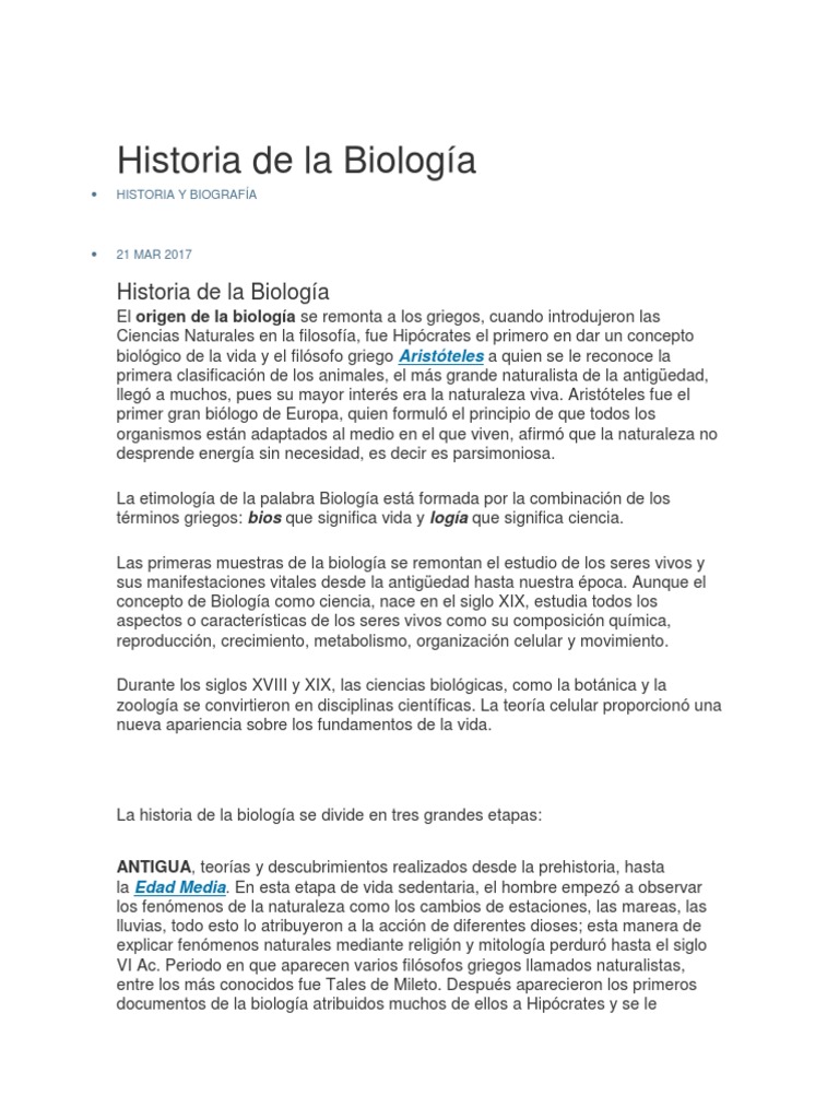 Historia de La Biología | PDF | Biología | Evolución