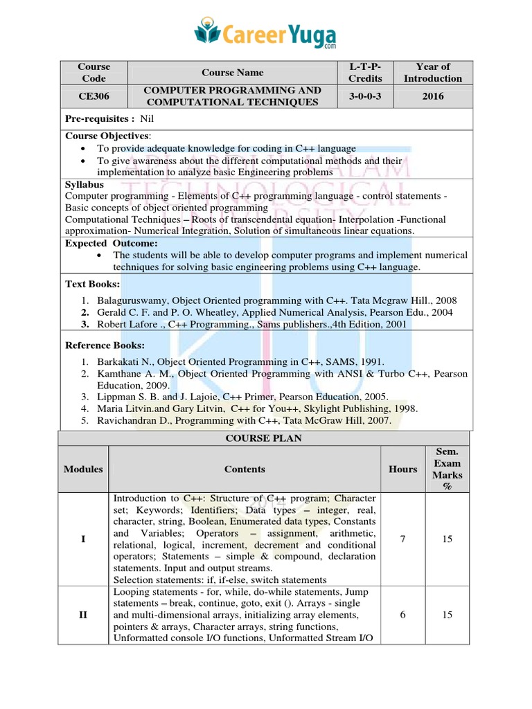 CE306 Computer Programming and Computational Techniques | PDF | Matrix (Mathematics) | Numerical ...