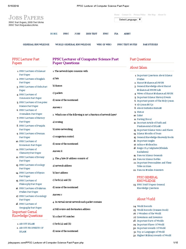 PPSC Lecturer of Computer Science Past Paper | PDF | Scheduling (Computing) | Parsing