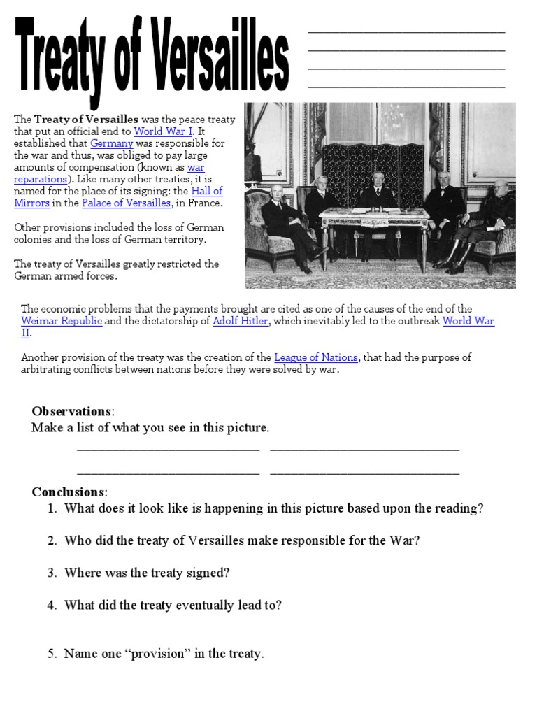 Treaty of Versailles and WWI Causes | PDF | Treaty Of Versailles ...