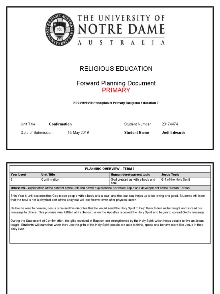 Forward Planning Document Year 6 | PDF | Confirmation | Eucharist