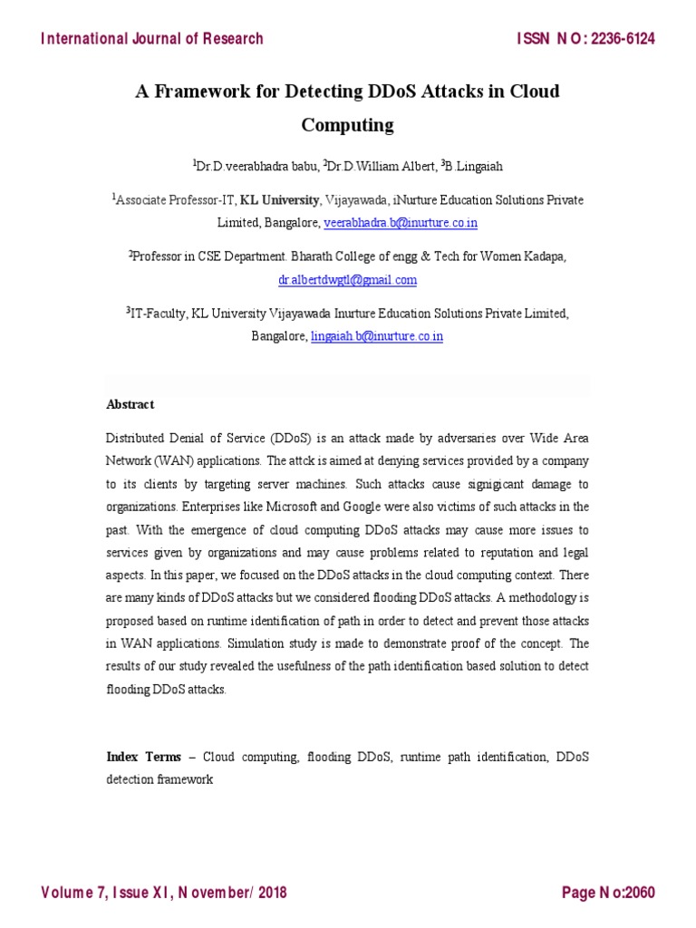 A Framework For Detecting Ddos Attacks in Cloud Computing: International Journal of Research ...
