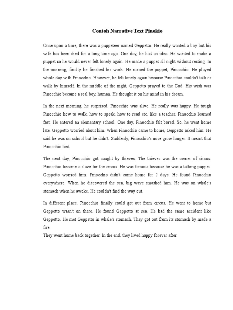 Contoh Narrative Text Pinokio | PDF | Pinocchio | Puppetry
