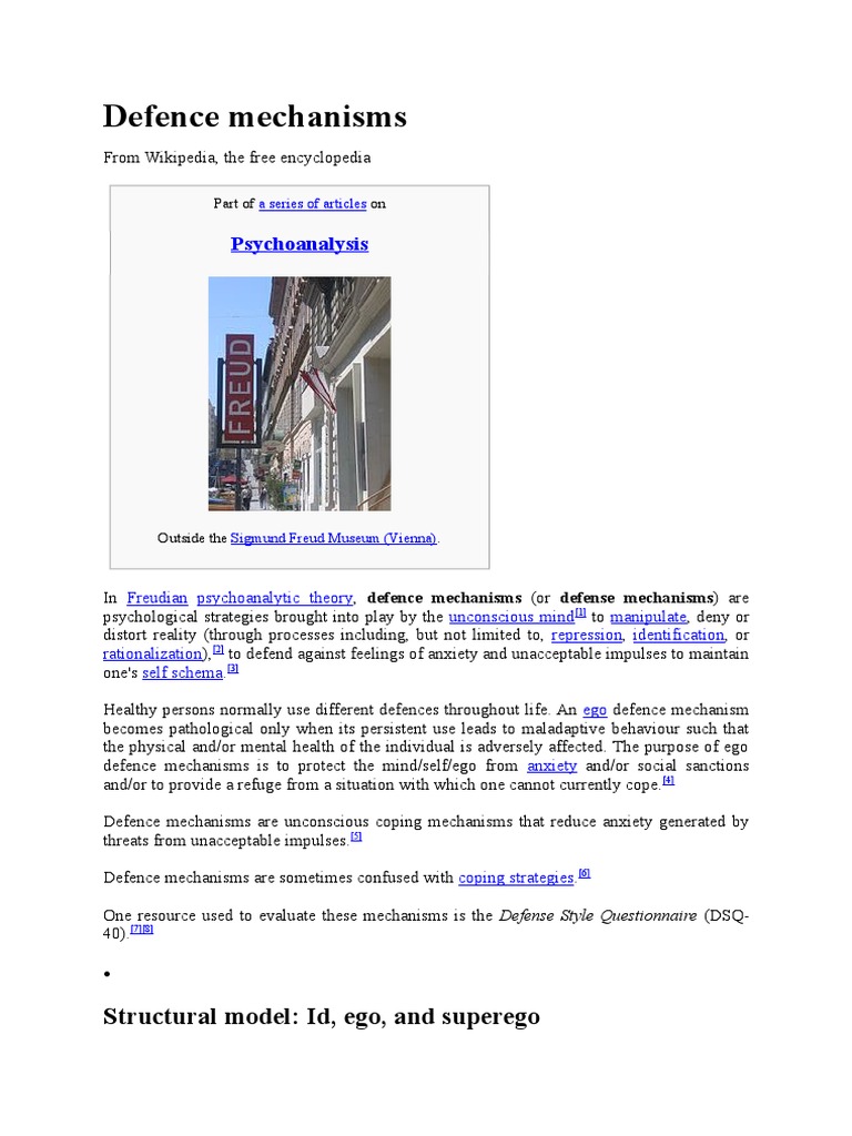 Defence Mechanisms: Psychoanalysis | PDF | Defence Mechanisms | Id