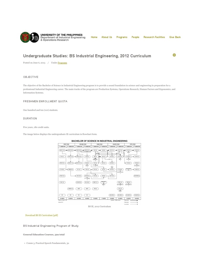 Undergraduate Studies: BS Industrial Engineering, 2012 Curriculum | PDF ...