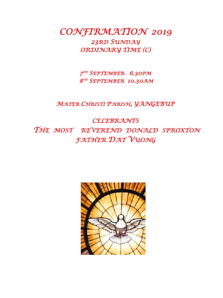 Confirmation Mass Guide 2019 | PDF | Lord's Prayer | Mass (Liturgy)