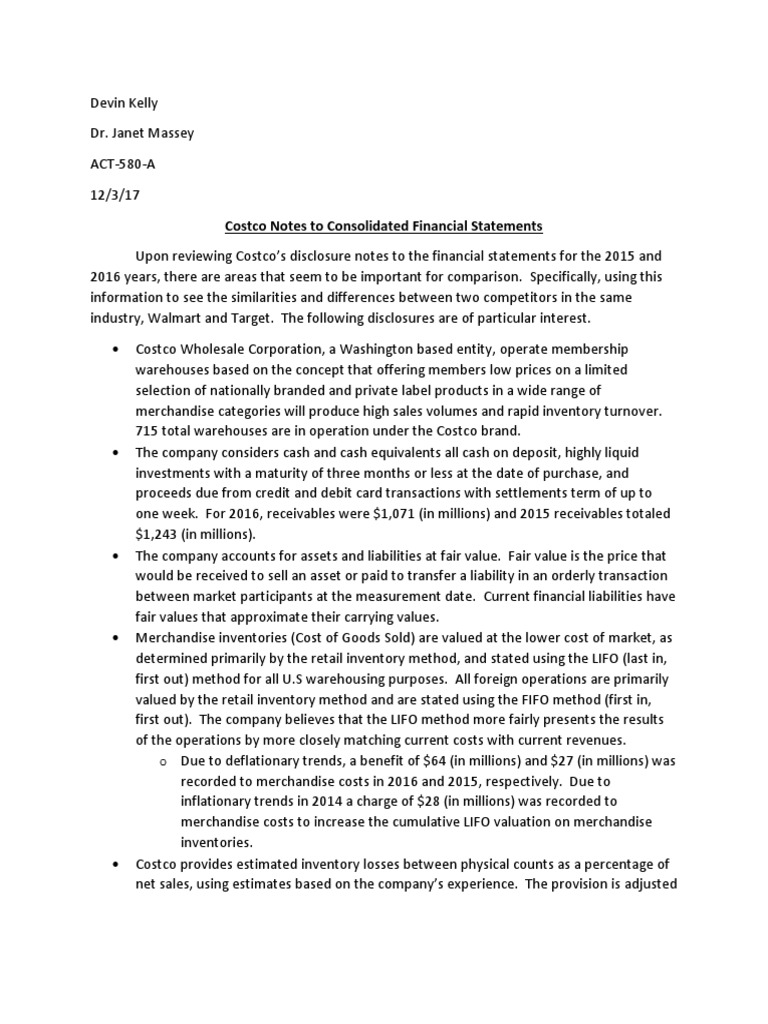 Costco Disclosure Notes | PDF | Inventory | Debits And Credits